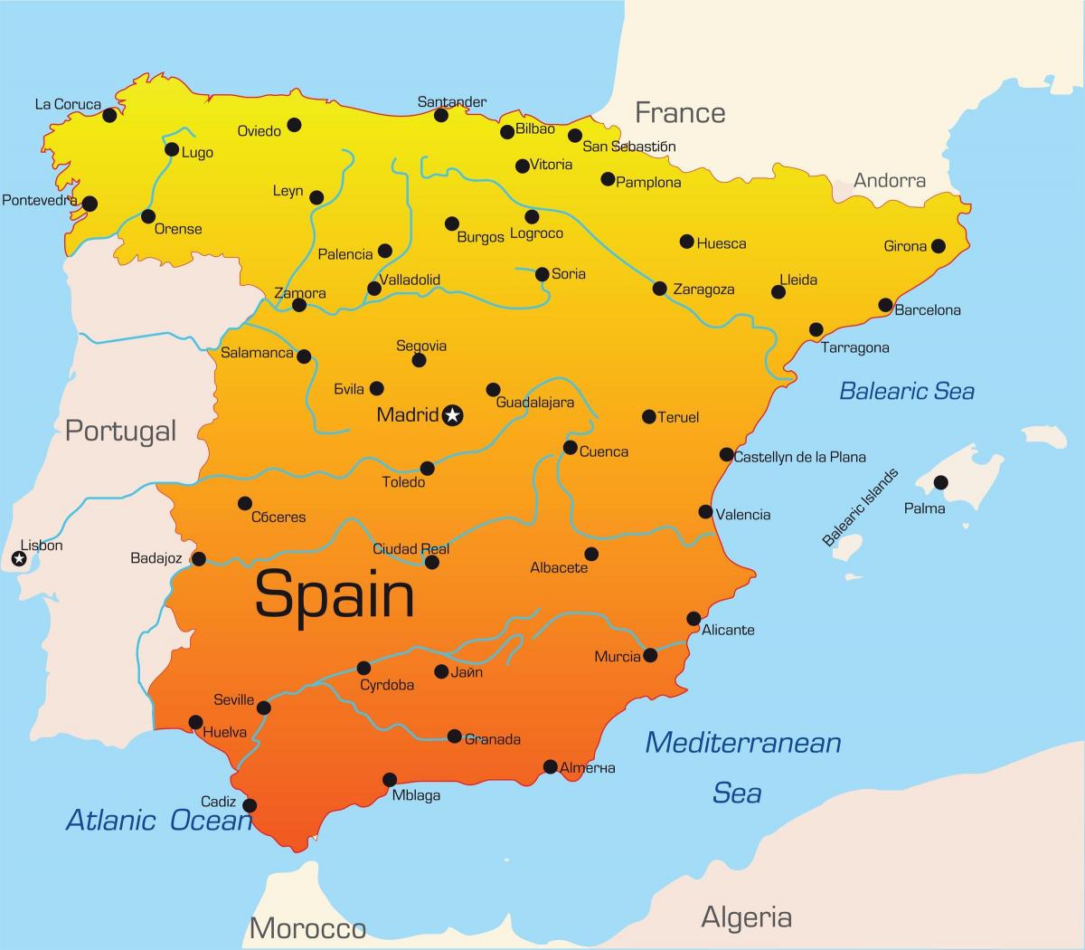 Spanyol tujuan liburan peta - tujuan Liburan di Spanyol peta (Eropa ...